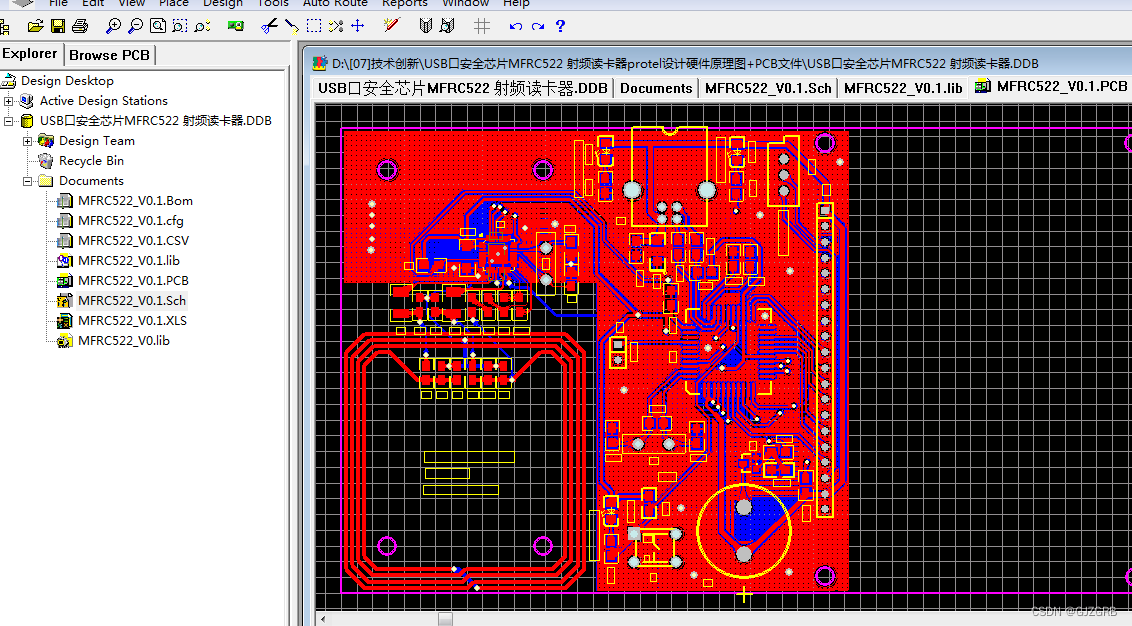 基于MCU+13.56MHZ MFRC522 射频NFC读卡器protel设计硬件（原理图+PCB）DDB工程文件_mfrc522 pcb文件-CSDN博客