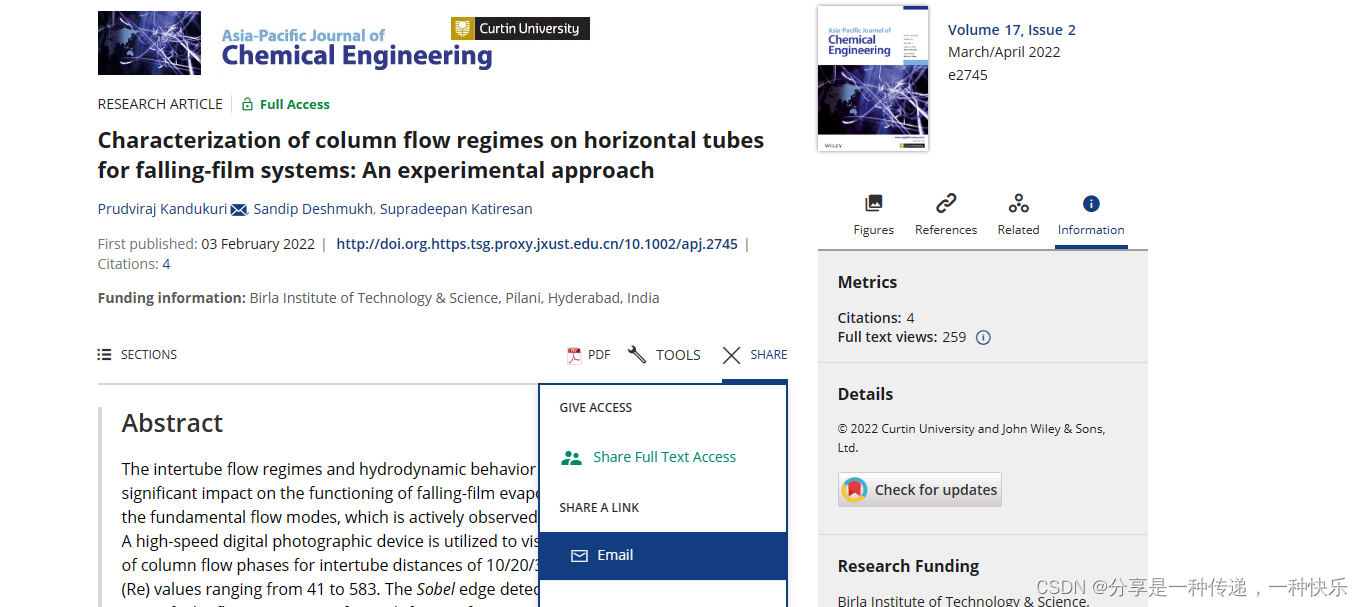 Wiley-Blackwell-出版商的SCI申请图片版权，也需要去官网如下，找到share，然后找到permission入口，后面链接到ccc，可能也要收费，点选的选项很多，很麻烦 ...