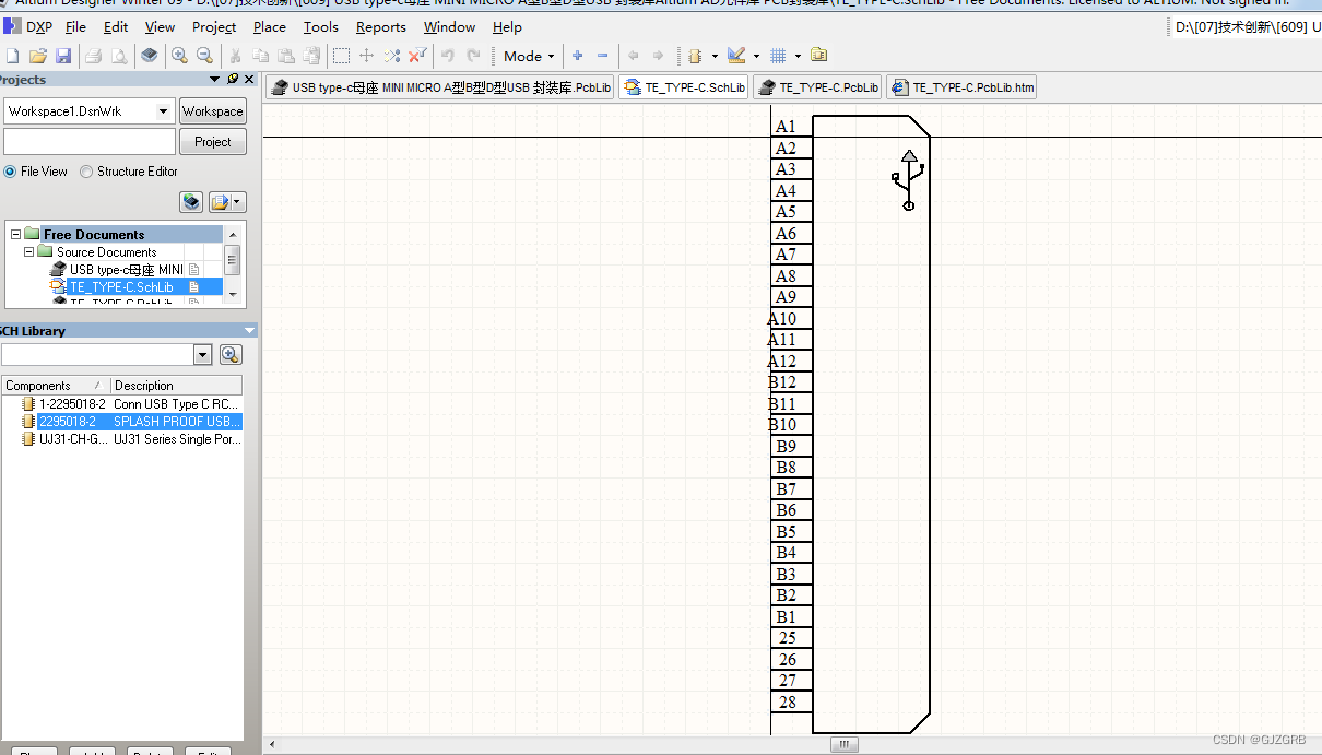 MINI MICRO A型B型D型USB type-c母座 USB 封装库Altium库 AD元件库（ PCB封装库）-CSDN博客