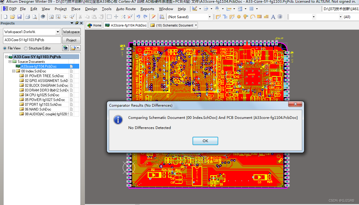 基于全志a33（ Cortex A7 四核 ）设计的核心板硬件（原理图pcb）工程 文件，ad09设计的工程文件cortex A 项目原理 