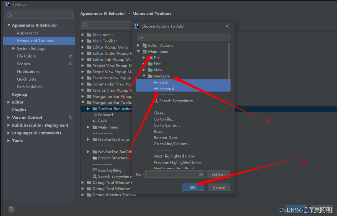 IDEA、Pycharm的前进、后退添加到工具栏以及快捷键的设置_idea设置前进后退-CSDN博客