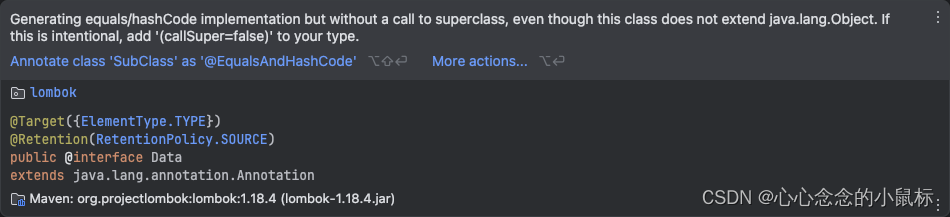 Lombok：Generating equals/hashCode implementation but without a call to superclass ...