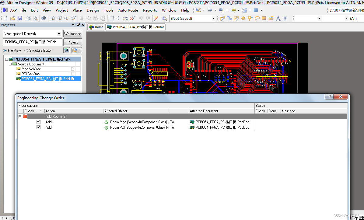 基于PCI9054芯片+E2C5Q208 FPGA PCI接口控制卡硬件（原理图+PCB）工程文件_pcie卡 pcb文件-CSDN博客