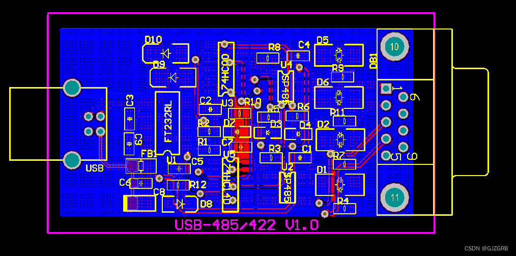 基于FT232RL芯片设计 USB TO RS485 422串口小板硬件(原理图+PCB）工程文件_ft232rl 参考-CSDN博客