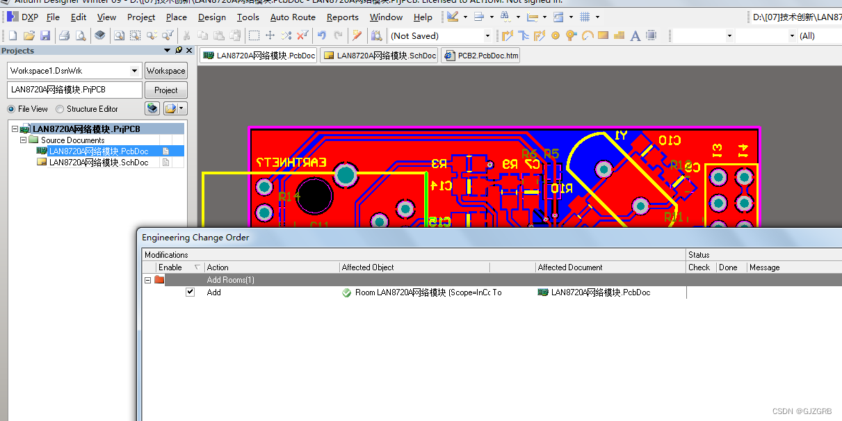 基于LAN8720A芯片RJ45以太网评估板网络模块硬件（原理图+PCB)工程文件，AD09设计的工程文件_lan8720a rj45网络模块 ...
