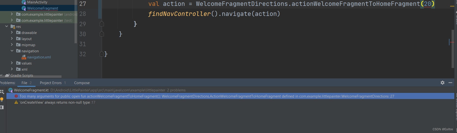 Too many arguments for public open fun actionWelcomeFragmentToHomeFragment():-CSDN博客