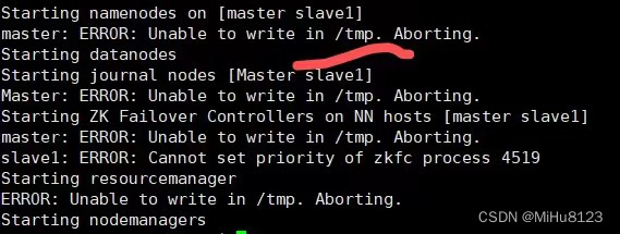 Hadoop集群/Zookeeper服务启动失败（Unable to write in /tmp等问题）----虚拟机内存问题导致_hadoop1错误unable to write in ...