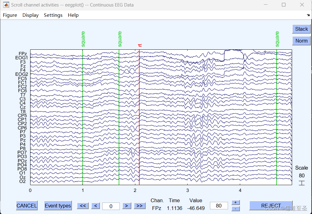 eeglab浏览EEG通道数据(并可视化)时，结果出现eeglab error in funciton pop_eegplot() ：此类型的 ...