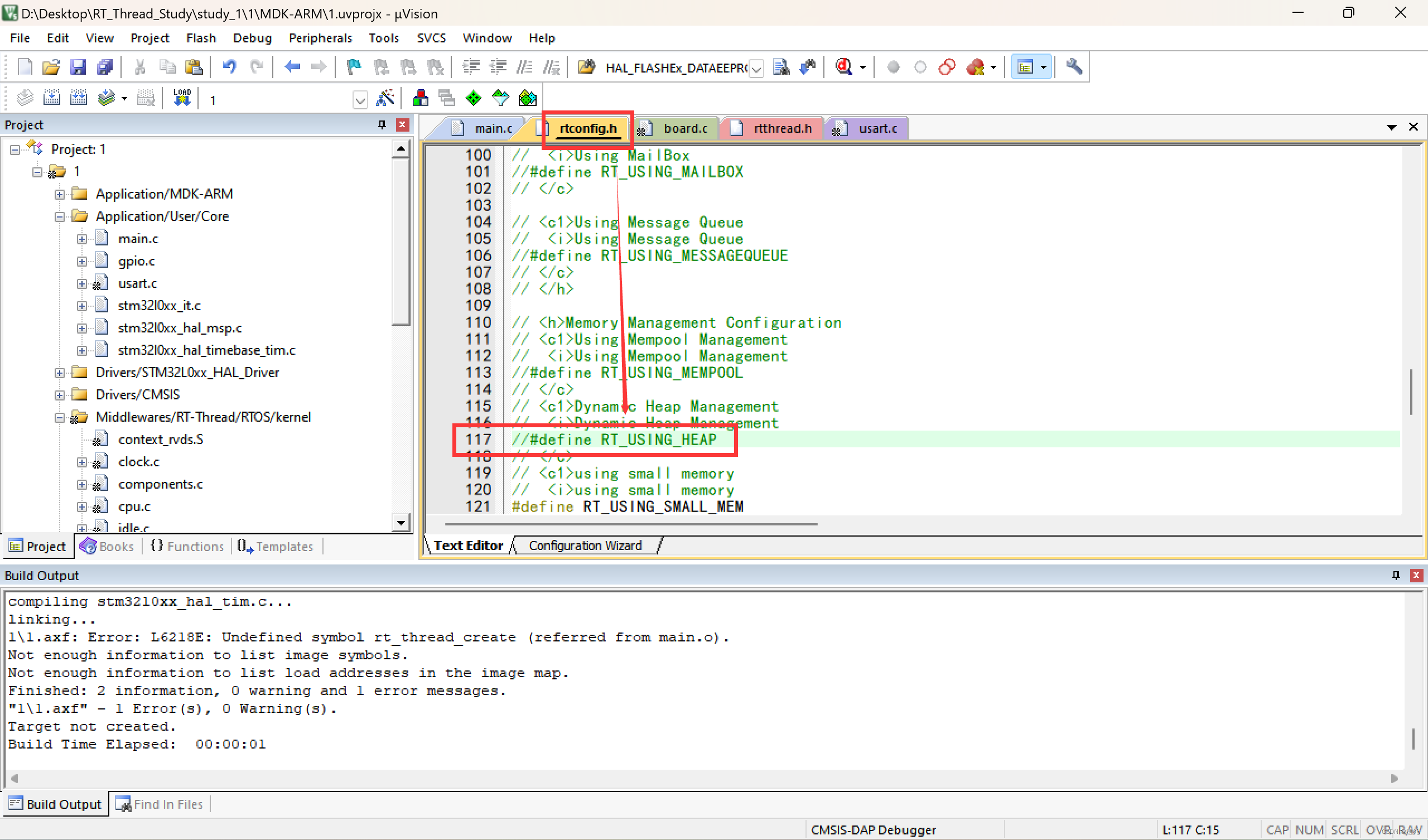 Keil5报错：Error：L6218E：Undefined symbol rt_thread_create(referred from main.o)_l6218e:undefined ...