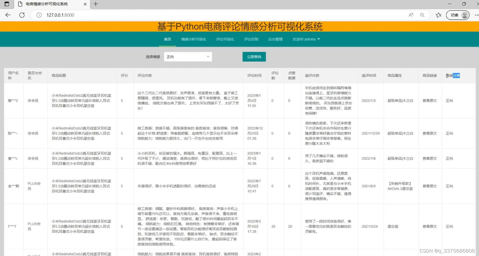 大数据毕业设计:商品评论数据情感分析系统 可视化 Snownlp情感分析 机器学习 Django框架(源码) 基于nlp的电商评论情感分析系统设计与实现设计与代码 Csdn博客