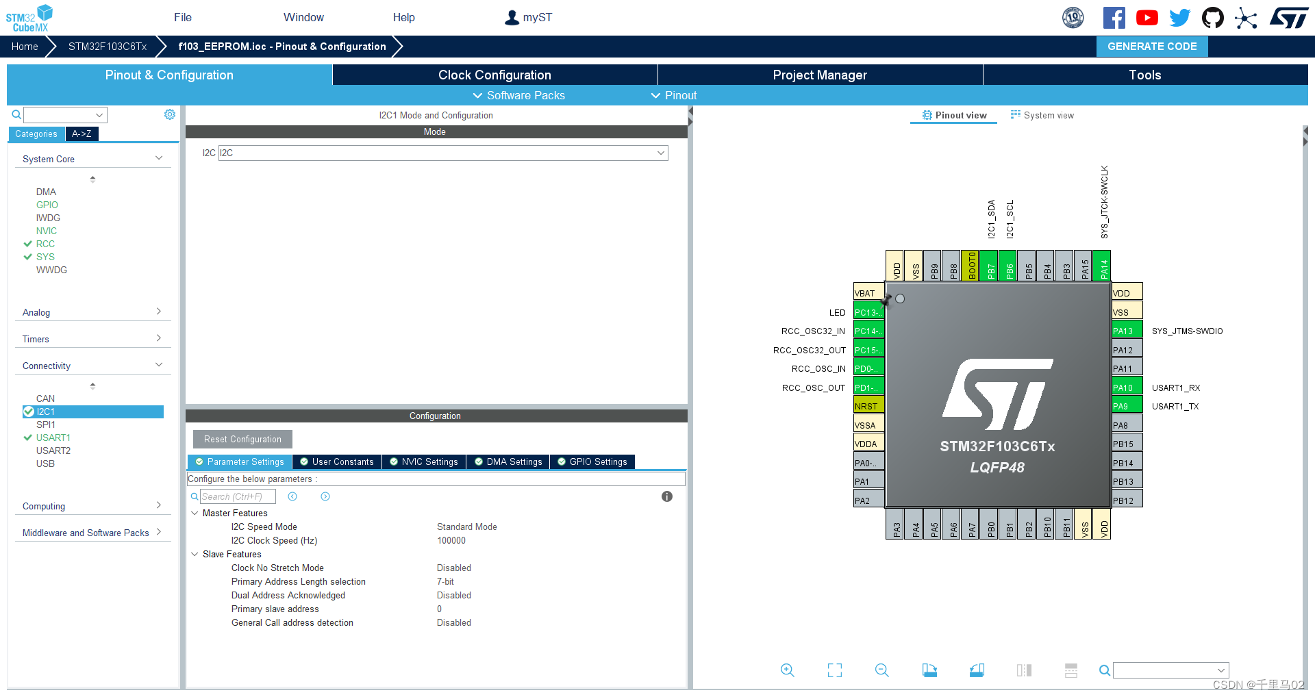 CubeMX配置STM32F103C8T6硬件IIC读写EEPROM-AT24C64(HAL库)_stm32 24c64-CSDN博客