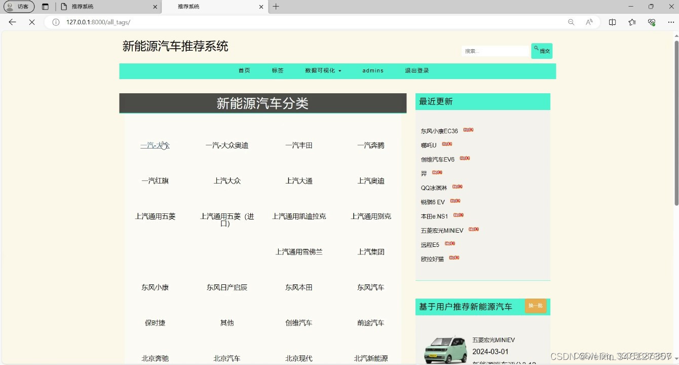 大数据毕业设计：python新能源汽车推荐系统 协同过滤推荐算法 Echarts可视化 Django框架（源码）_汽车推荐系统的推荐功能是如何实现的-CSDN博客