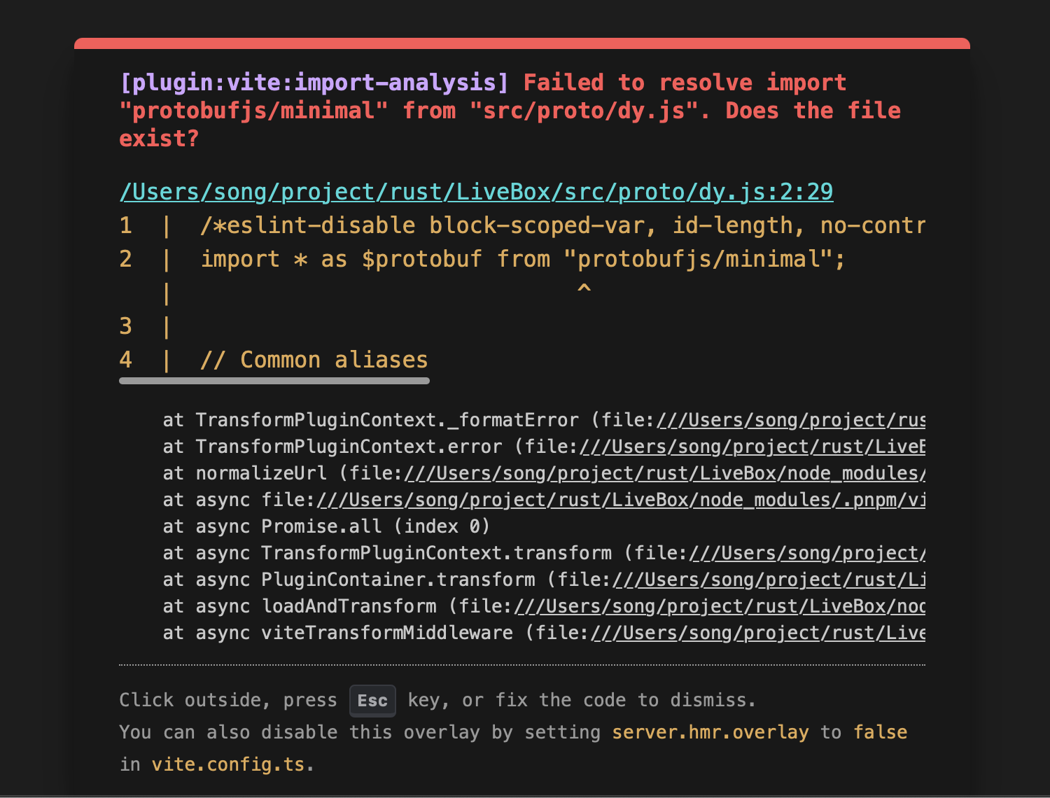 Failed to resolve import “protobufjs/minimal“ from “src/proto/dy.js“. Does the file exist ...