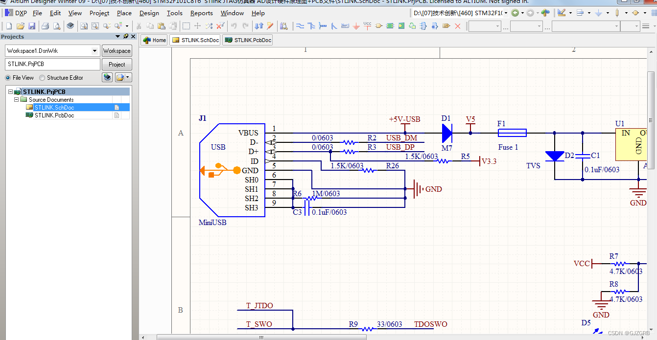 基于STM32F101C8T6单片机设计STlink调试接口板硬件（原理图+PCB）工程文件_stlink pcb-CSDN博客