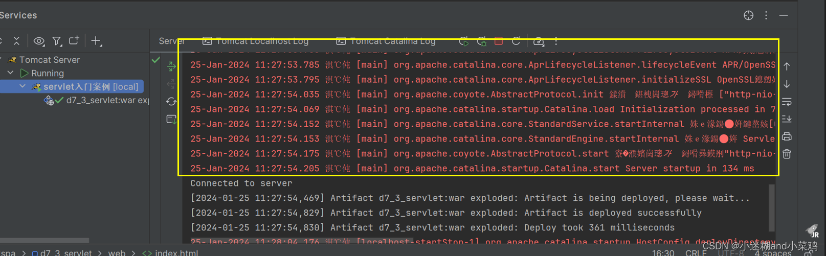 IDEA运行Tomcat服务器时，运行结果正确，但日志出现大量的中文乱码：淇℃伅 [main] org.apache.catalina.startup ...