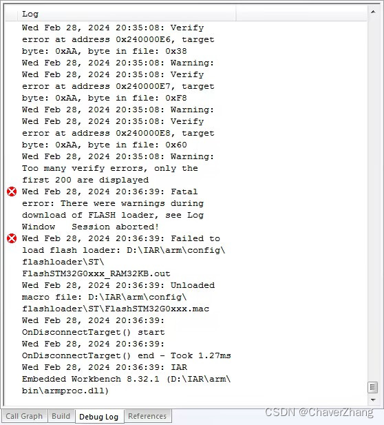 记录IAR错误：Fatal error there are warnings during download of Flash loader, see Log Window Session ...