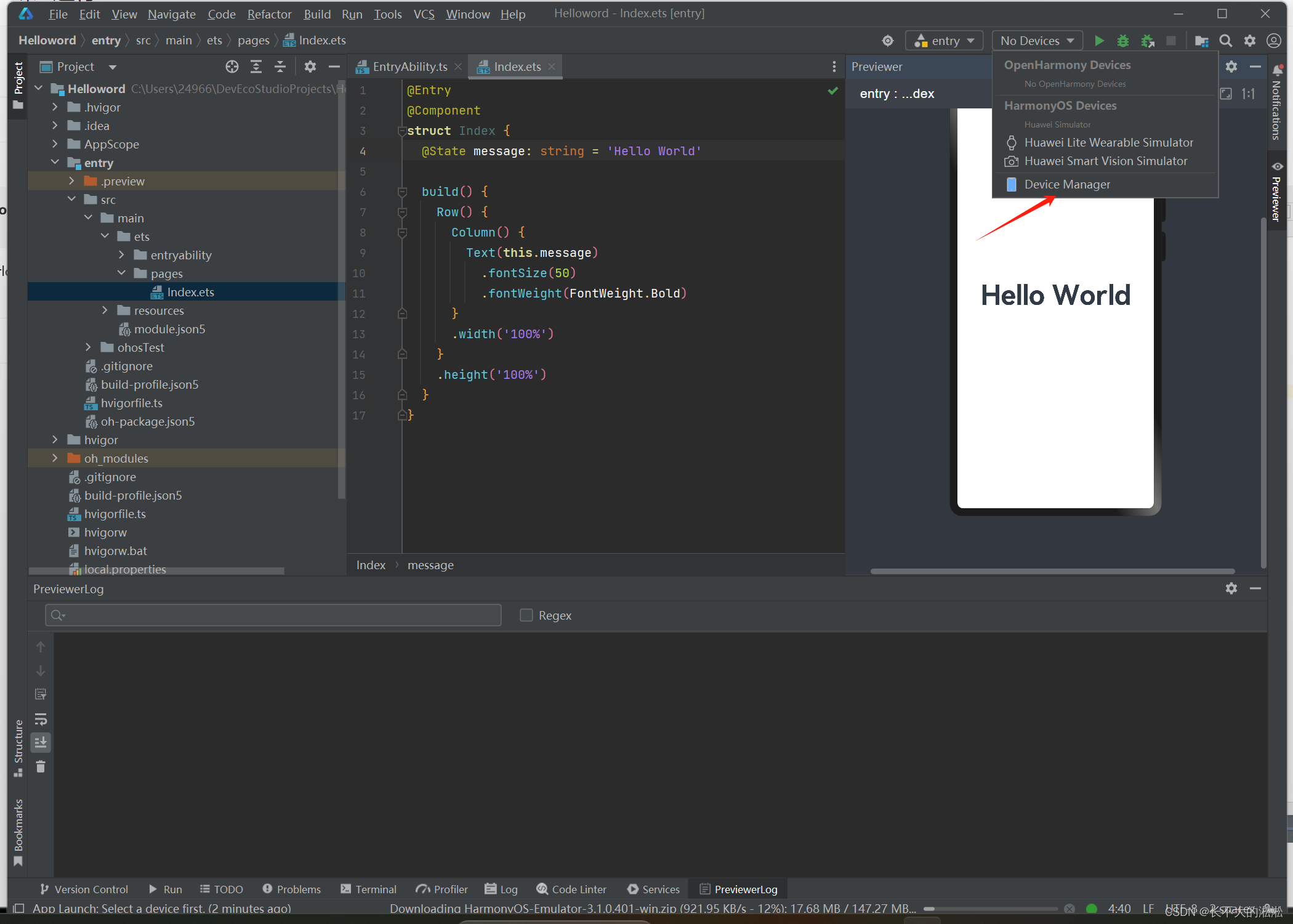 ＜HarmonyOS第一课＞DevEco Studio下载安装和运行Hello World_import deveco studio settings-CSDN博客