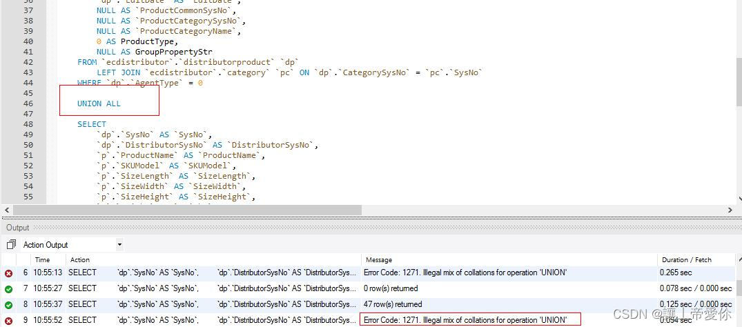 MySQL SQL error: #1271 - Illegal mix of collations for operation ‘UNION‘_illegal mix of ...