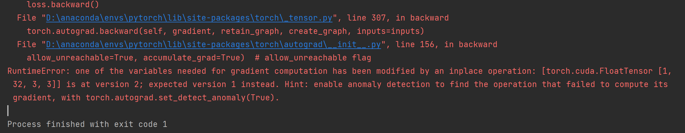 [torch.FloatTensor [*, *]] is at version 2； expected version 1 instead_[torch.cuda.floattensor ...
