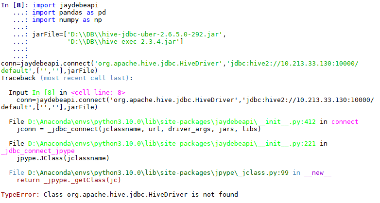 python的jaydebeapi连接hive数据库的踩坑血泪史，含环境问题和TypeError: Class org.apache.hive.jdbc.HiveDriver is not ...