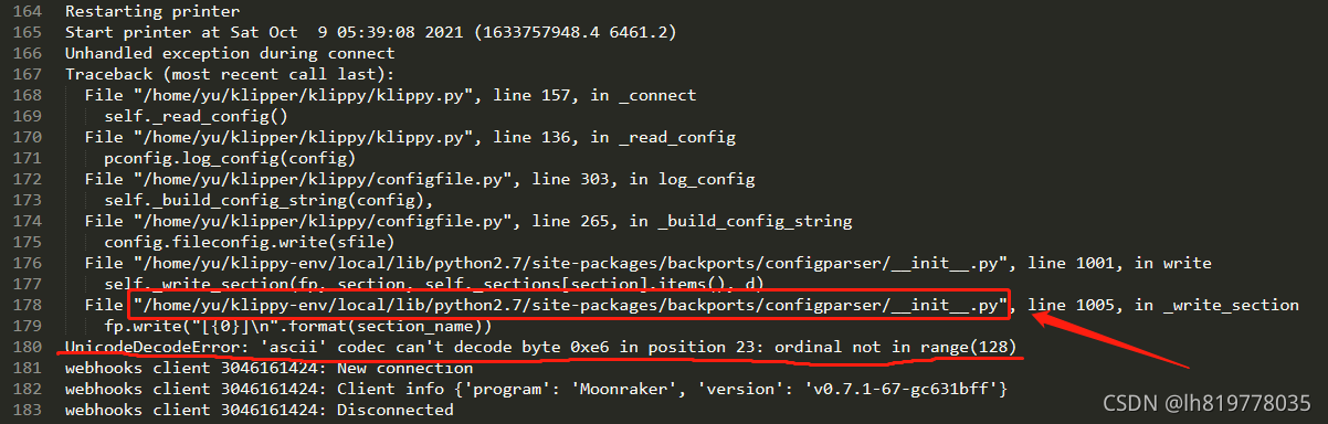 Klipper字符编码报错处理方案 ‘ascii‘ Codec Can‘t Decode Byte 0xe6 In Positionklippy Not Connected Csdn博客