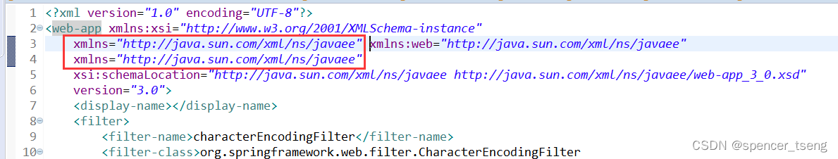 org.xml.sax.SAXParseException； systemId: jndi:/localhost/exam/WEB-INF/web.xml； lineNumber: 4 ...