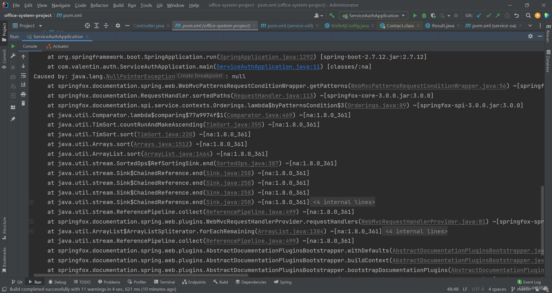 springboot 2.7.12 在整合 knife4j 3.0.3 的时候遇到了空指针异常_springboot 2.7不支持knife4j3.0.3-CSDN博客