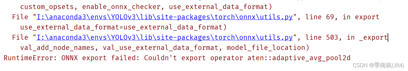 RuntimeError: ONNX export failed: Couldn‘t export operator aten::adaptive_avg_pool2d ...