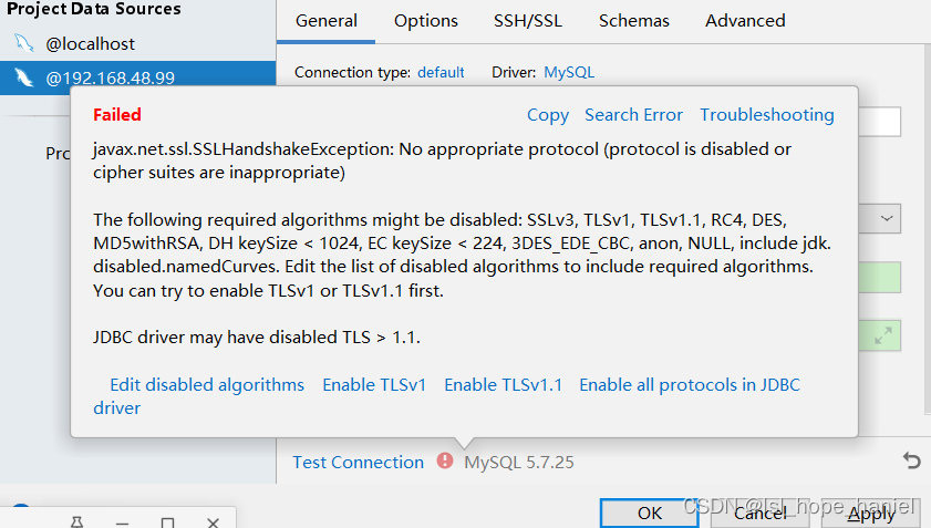 javax.net.ssl.SSLHandshakeException: No appropriate protocol (protocol is disabled or cipher ...