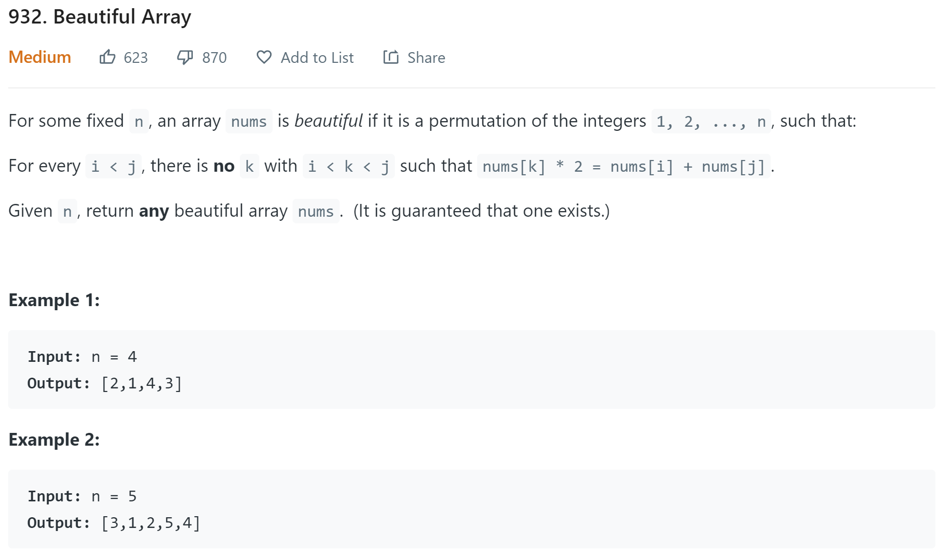 leetcode 932. Beautiful Array | 932. 漂亮数组（分治法）-CSDN博客