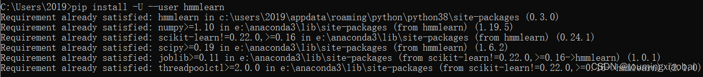 解决pyhon安装hmmlearn：pip install -i https://pypi.tuna.tsinghua.edu.cn ...