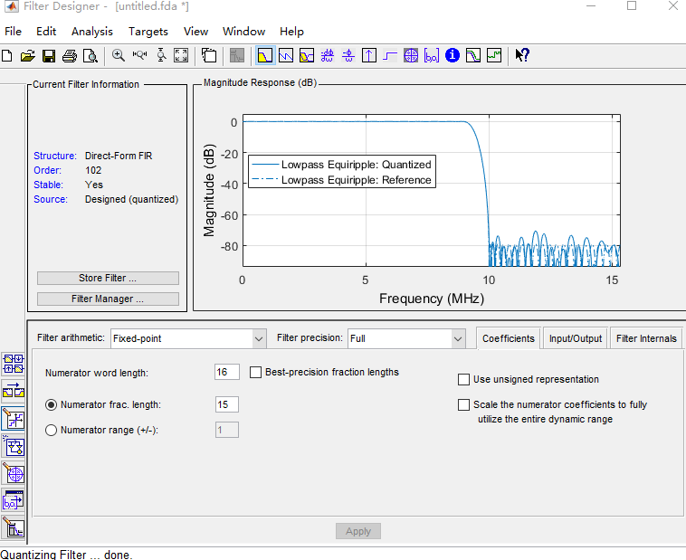 利用matlab代码来实现fdatool生成滤波器系数的功能（FIR 低通滤波器）_fdatool怎么导出滤波器系数coe-CSDN博客