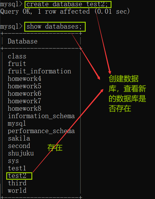 命令行中操作mysql，登录mysql，查看所有数据库，使用目标数据库，查看当前使用的数据库名称，创建数据库，删除数据库，查看数据库中表，查看