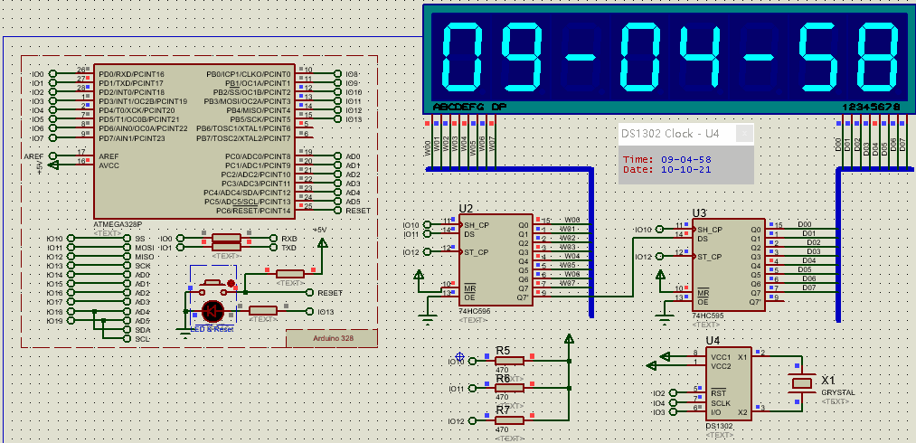 Arduino UNO+DS1302+74HC595联级+8位数码管时钟+Proteus仿真(修复篇)_两个74hc595驱动8位数码管程序+proteus仿真-CSDN博客