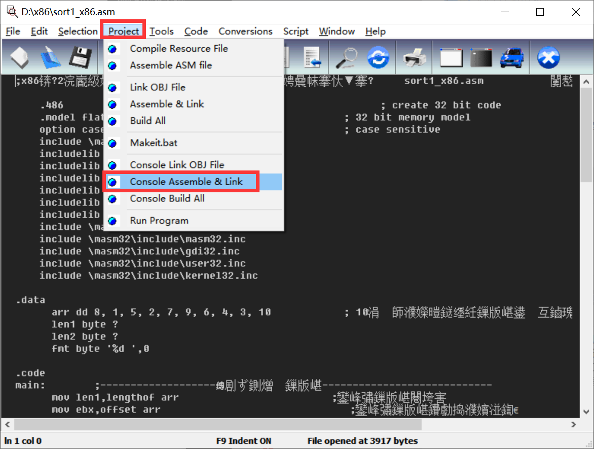 Intel x86 MASM32冒泡排序算法程序（亲测可运行）+如何使用MASM32教程_请使用32位的intel x86的指令,编写计算冒泡排序算法的程序(从小到大排序、从大到-CSDN博客