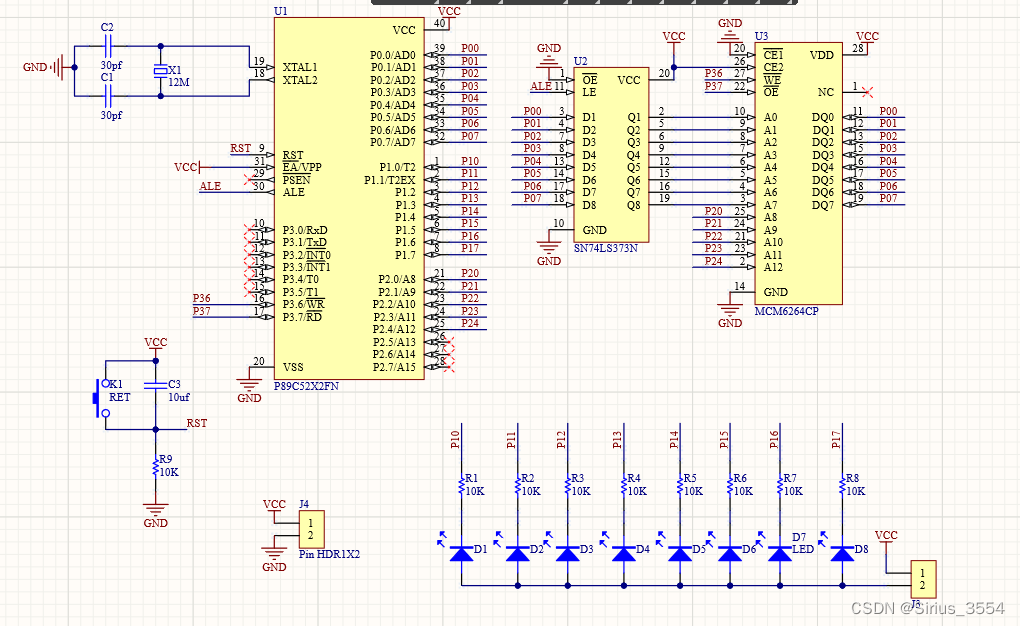 c51最小系统板，外拓8路LED灯和6264的AD原理图+PCB_51单片机pcb原理图ad-CSDN博客