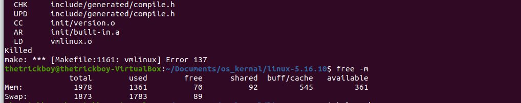 make: *** [Makefile:1161: vmlinux] Error 137_make[3]: *** [makefile:2280: s-automata] error 137 ...