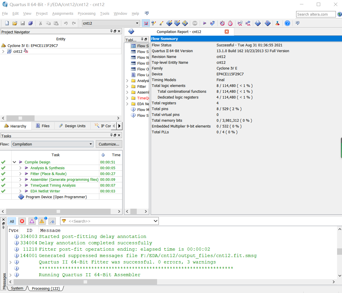 Quartus II 13.1破解后编译报错Error (119013): Current license file does not support the EP4CE115F29C7 ...