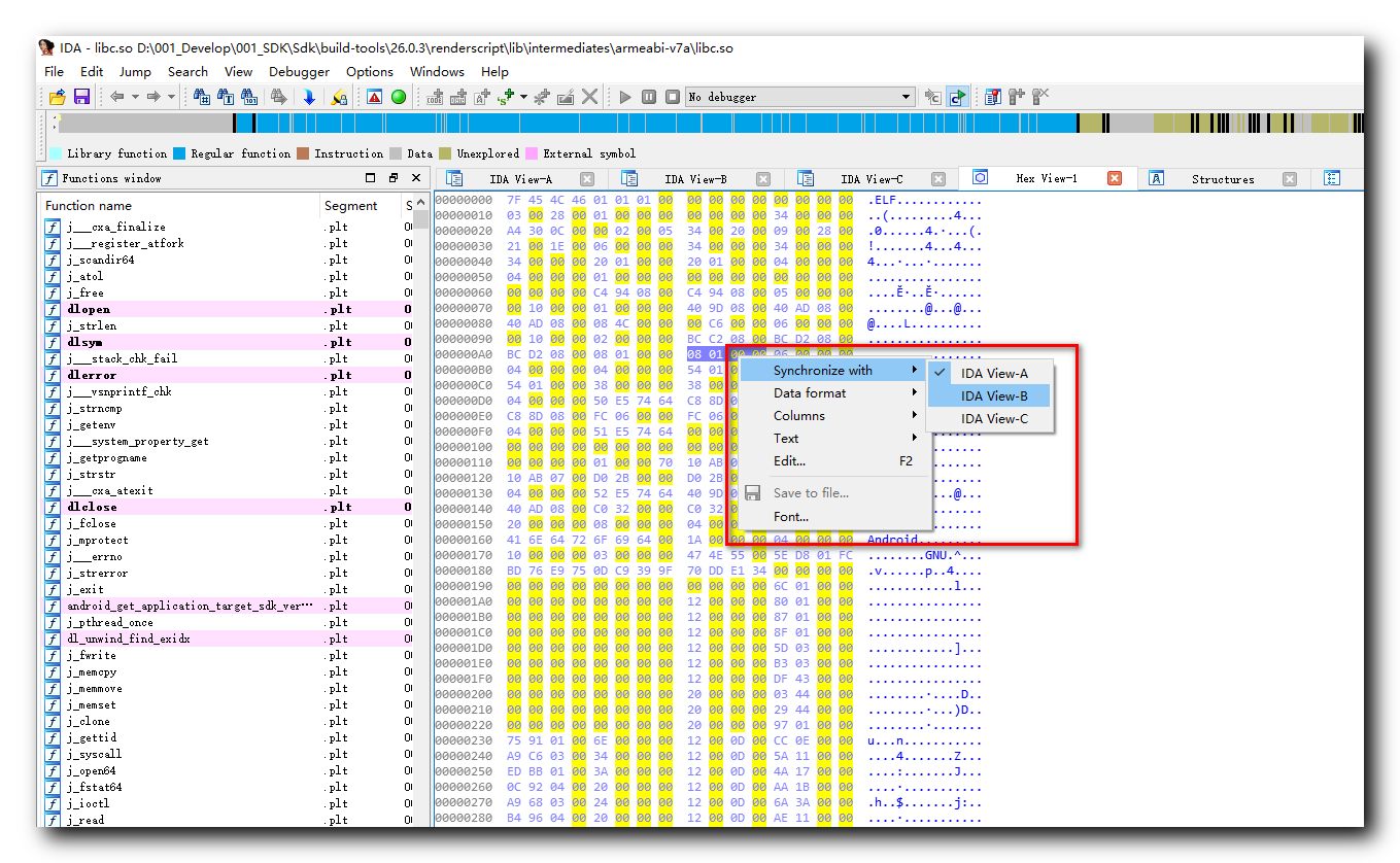 【Android 逆向】IDA 工具使用 ( 同步指定的 IDA View 视图 | Hex View 数据格式 | 过滤设置 )_ida ...