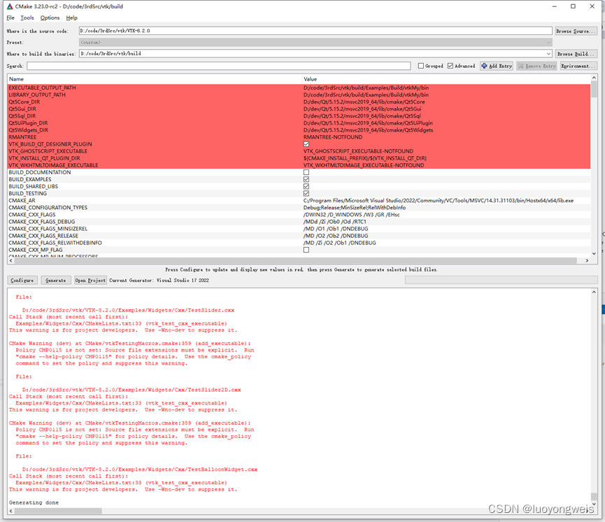 VTK-8.2.0+QT5.15.2+VS2022 Win10 编译集成到Qt_vtk8.2-CSDN博客