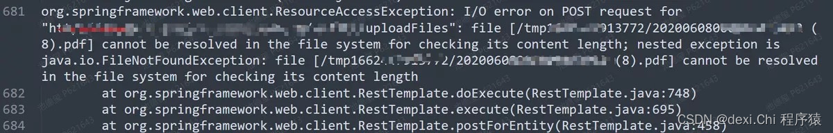 jar包启动调用外系统文件上传，无法生成文件，报org.springframework.web.client. ResourceAccessException: I/0 error on ...
