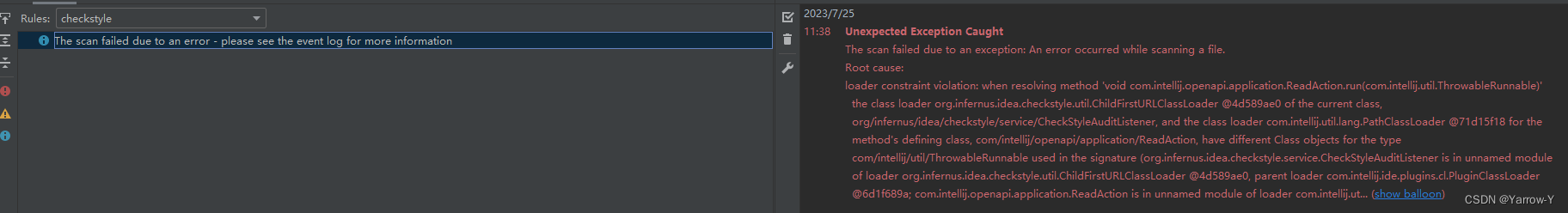 idea使用checkStyle出错——The scan failed due to an exception: An error occurred while scanning a file ...