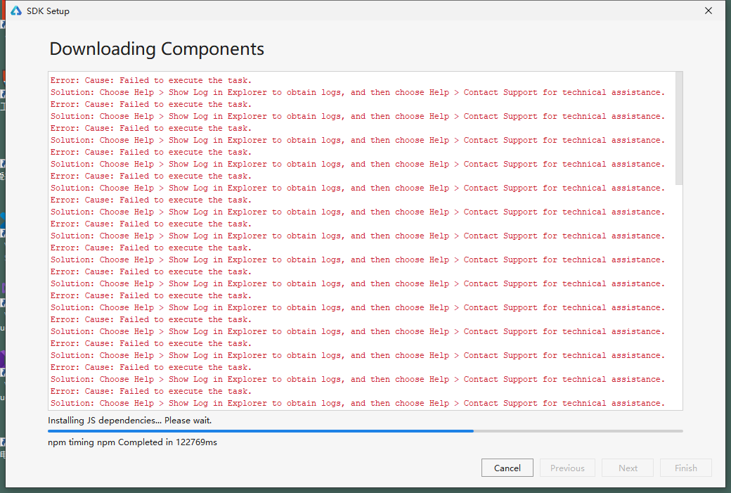 安装鸿蒙开发工具提示Error: Cause: Failed to execute the task_error: execute install task failed due to ...