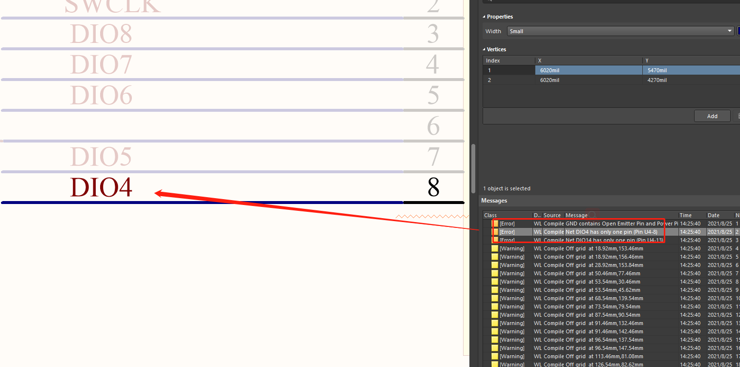 Altium Designer-编译原理图时碰到“has only one pin”，“GND contains Output ...”,“off grid at”等编译问题_ad报错has ...