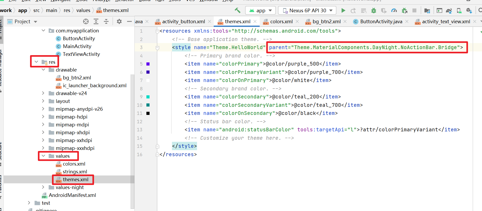 Android Studio的button背景颜色都是紫色无法修改_android studio按钮空间改色总是紫色-CSDN博客