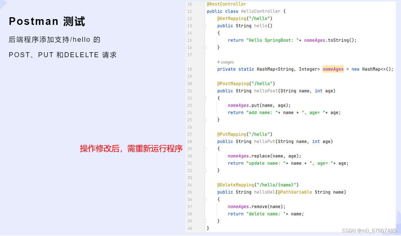 1、springboot Helloworld 入门 2、支持postman Get、post、put、delete 后端程序 Post 返回 Helloword Csdn博客