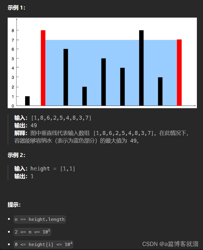 11 盛最多水的容器 力扣 Csdn博客