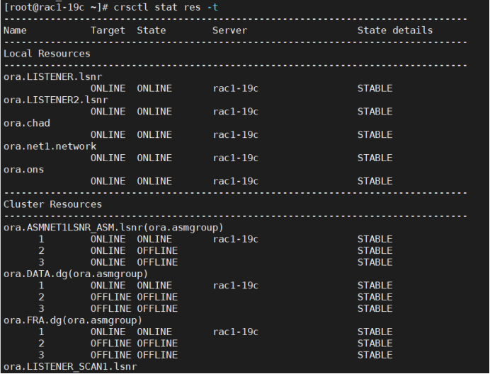 oracle集群rac管理命令（三）_crsctl stat res -t-CSDN博客
