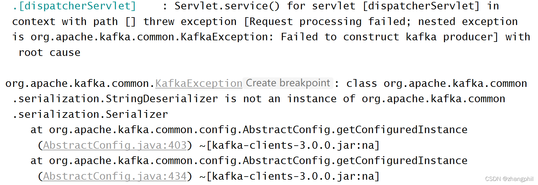 Spring集成kafka运行时报错:failed To Construct Kafka Producer With Root Cause